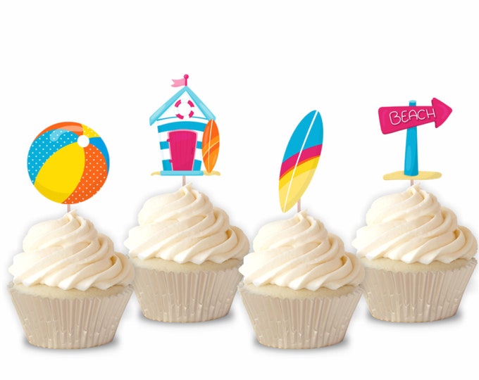 Summer Cupcake Toppers Set of 12 Beach Theme Birthday Party - Etsy