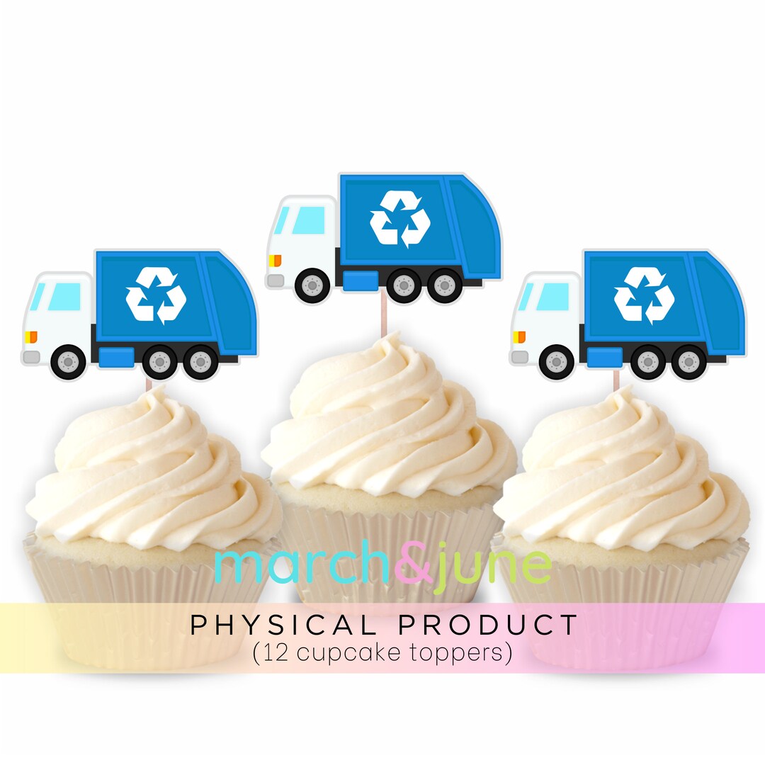 Garbage Truck Cupcake Toppers, Set of 12, Birthday Party Theme for Boys ...