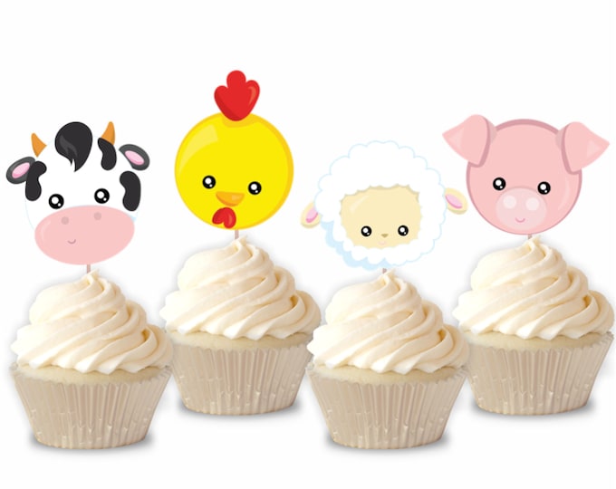 Farm Animals Cupcake Toppers Set of 12 Farm Horse Cow - Etsy