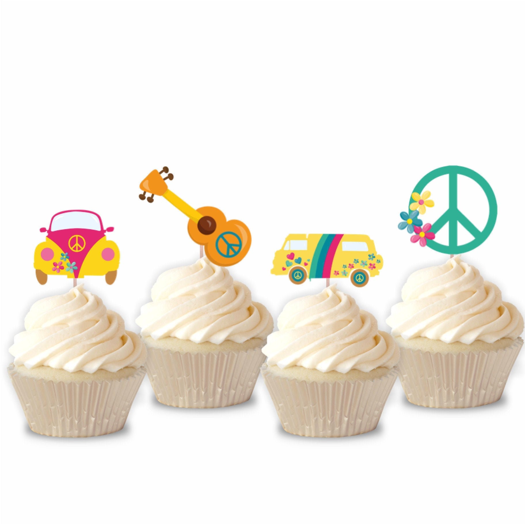 Hippie Theme Cupcake Topper Set of 12 70's Retro Party - Etsy