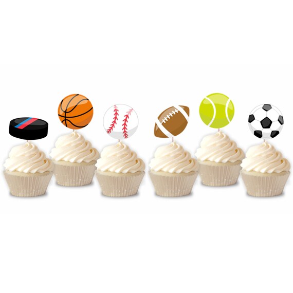 Sports Cupcake Toppers Set of 12 Hockey Basketball - Etsy