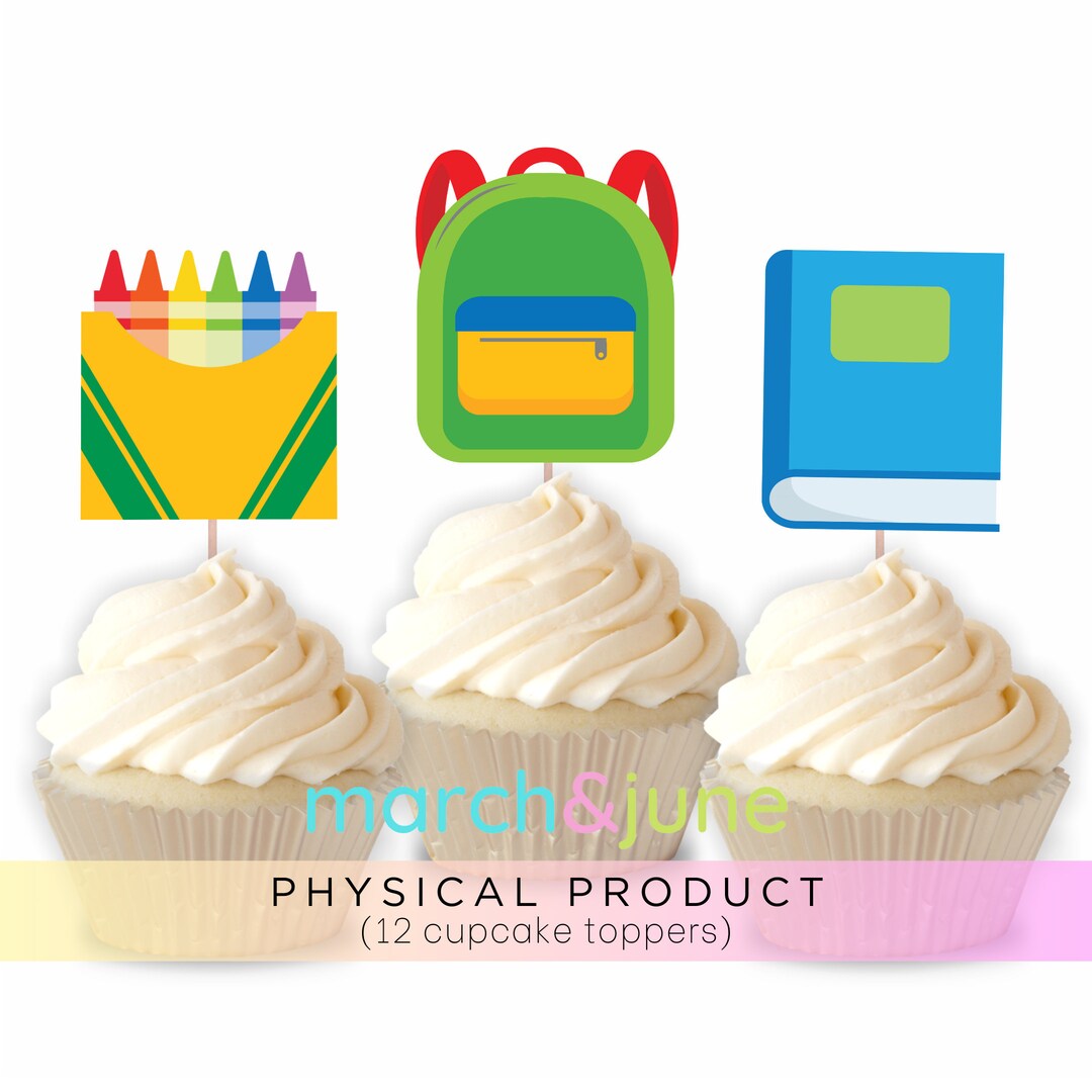 Cupcake Toppers, Set of 12, Back to School, Backpack, School Bag ...