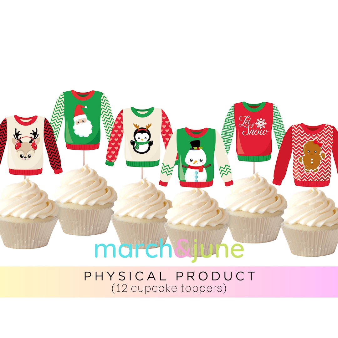 Ugly Sweater Christmas Cupcake Toppers, Set of 12, Funny Christmas ...