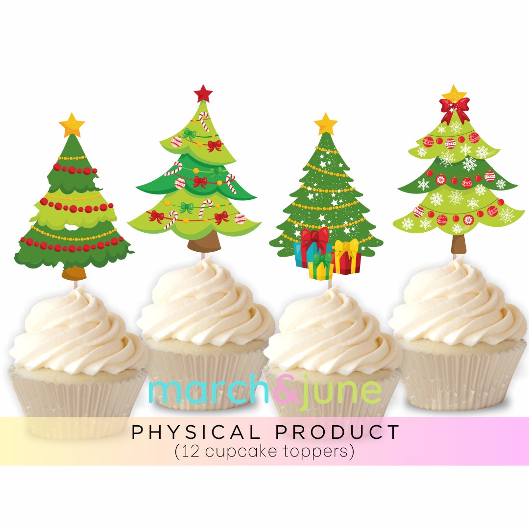 Christmas Tree Cupcake Toppers, Set of 12, Christmas Decors, Christmas ...