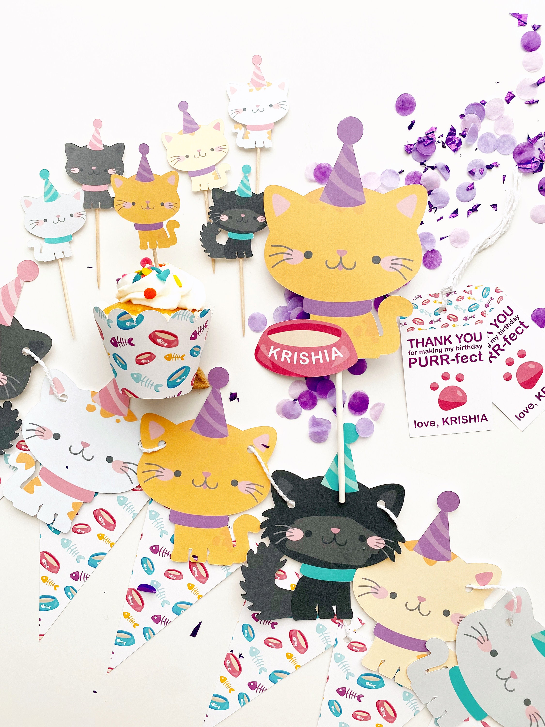 Digital Download Cats Cupcake Toppers, Kitten Birthday Party Theme, Fur ...