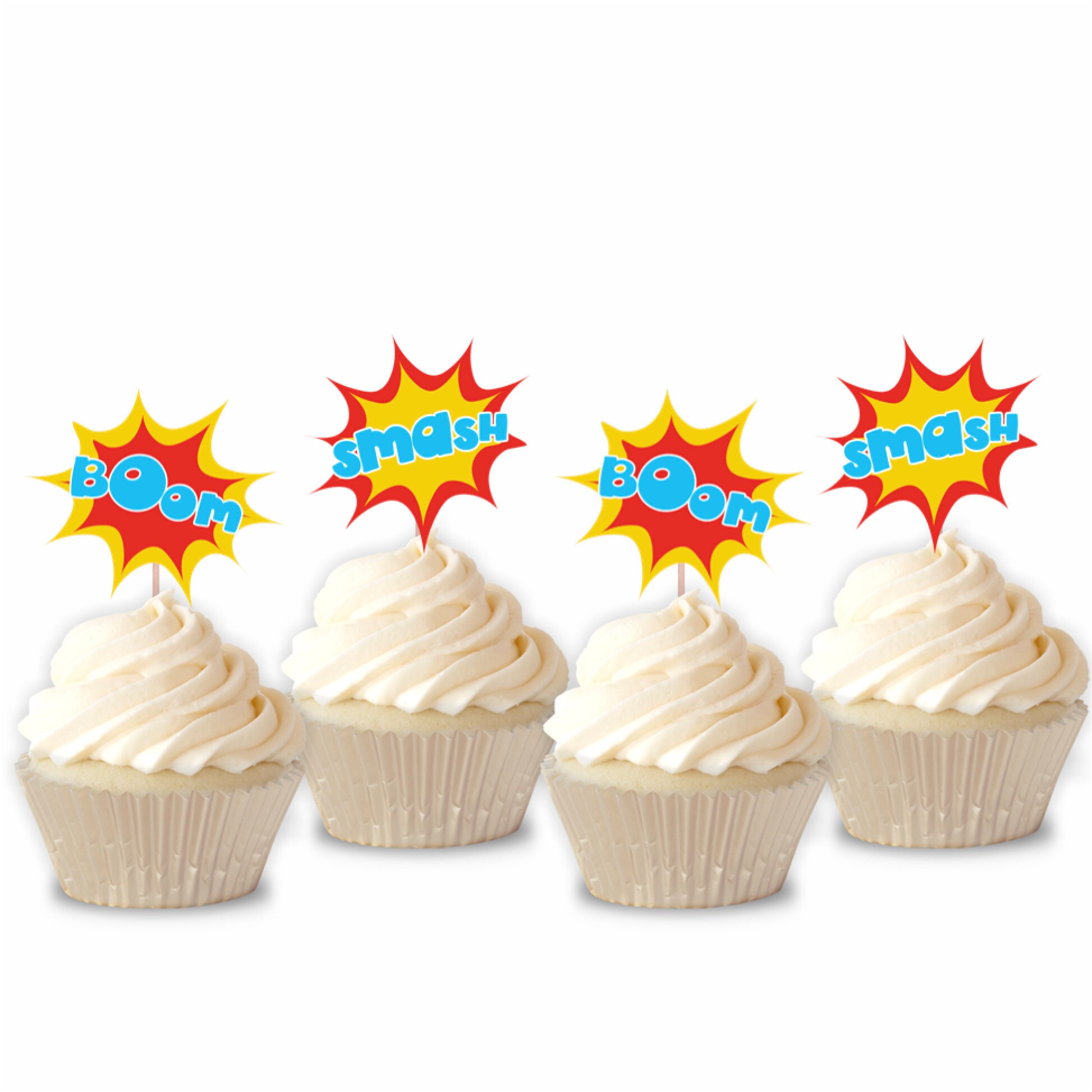 Superhero Cupcake Toppers, Set of 12, Boom Smash Birthday Party Theme ...