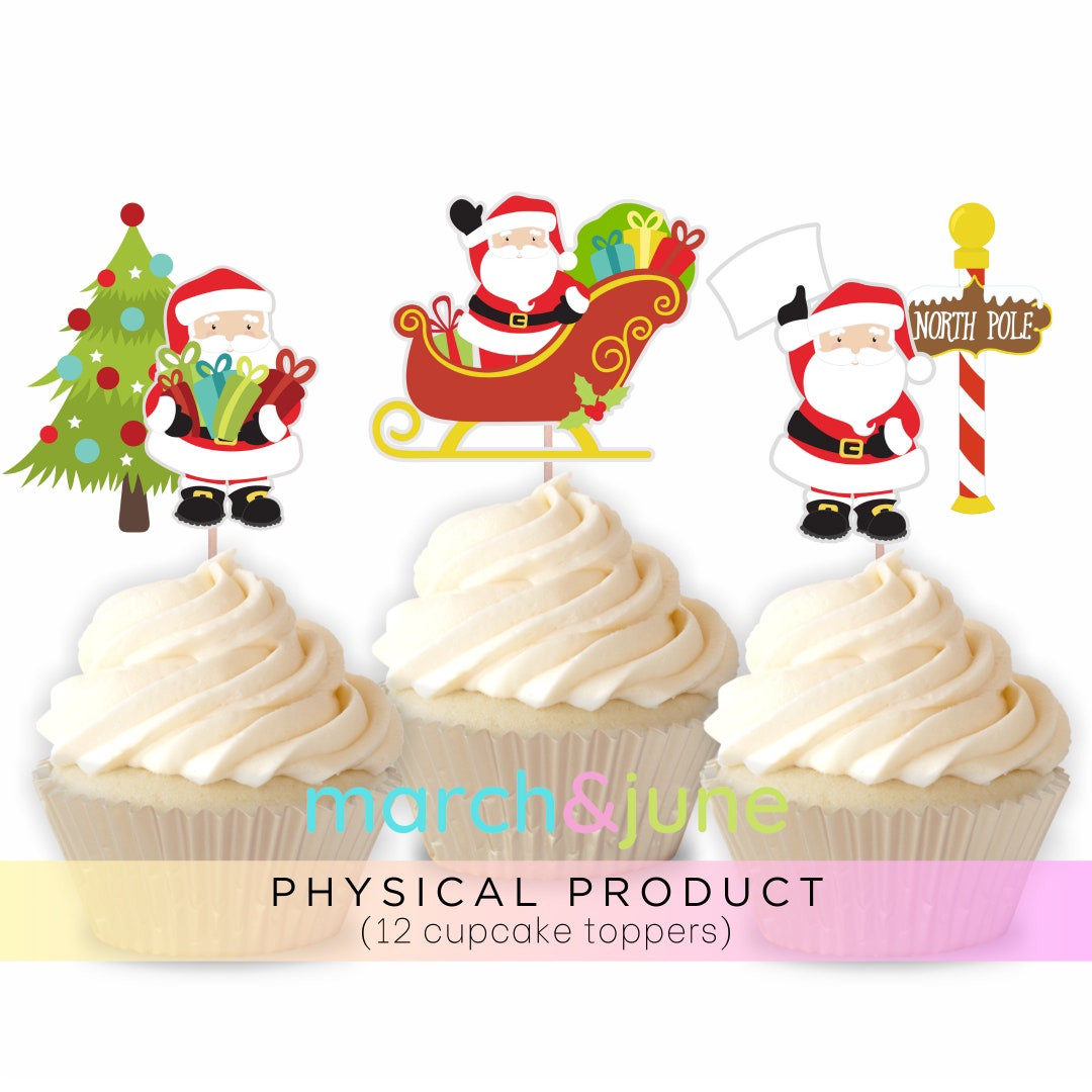 Santa Claus Cupcake Toppers, Set of 12, Party Theme Decor North Pole ...