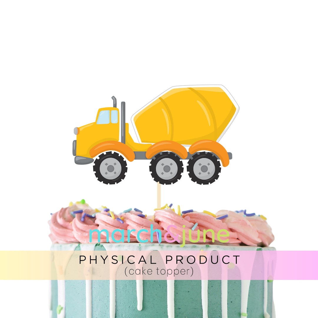 Construction Truck Cake Topper, Bulldozer, Concrete Mixer, Dump Truck ...