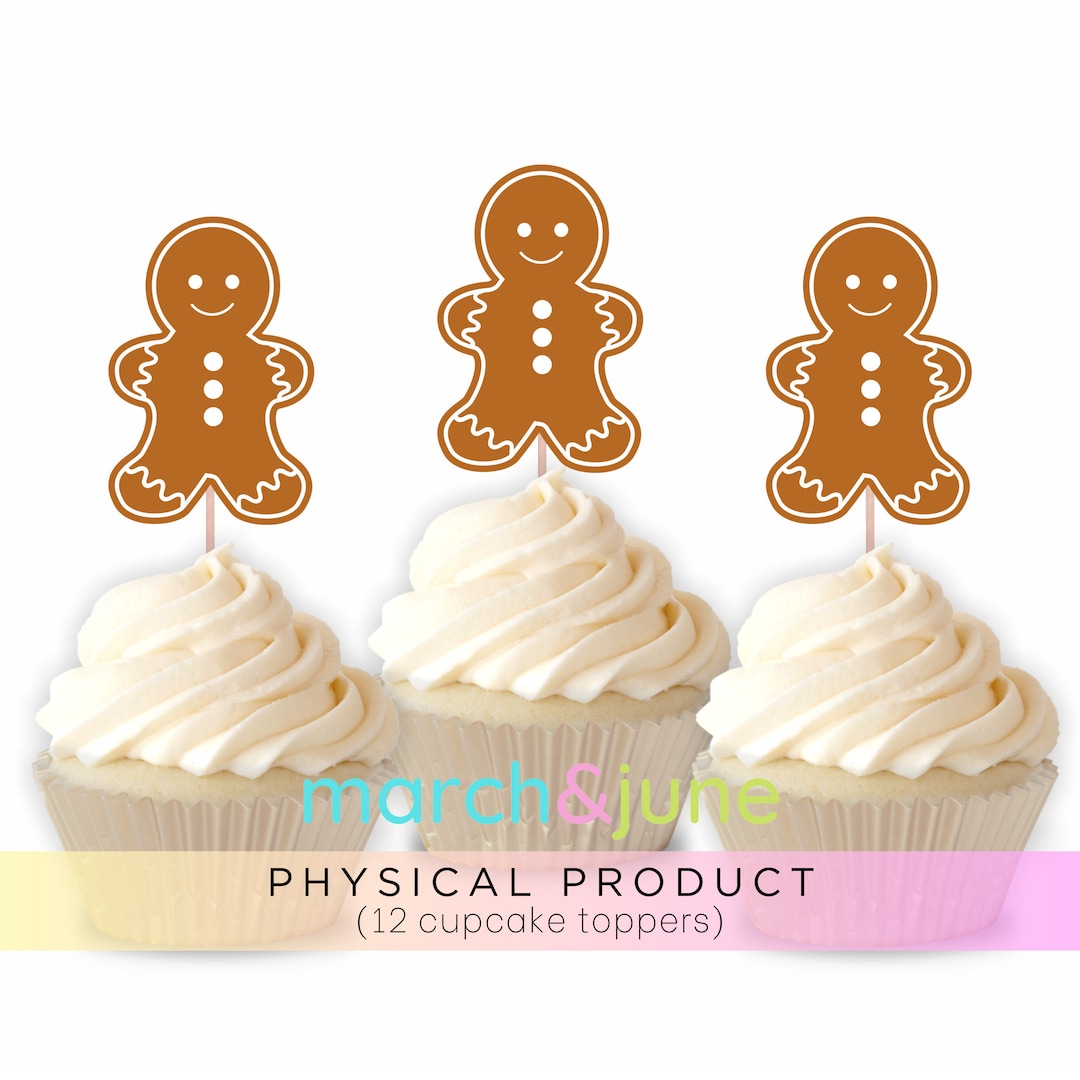 Christmas Gingerbread Cupcake Toppers, Set of 12, Christmas Cookie ...