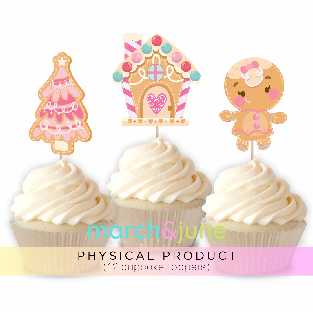 Pink Gingerbread Christmas Cupcake Toppers, Set of 12, Gingerbread ...