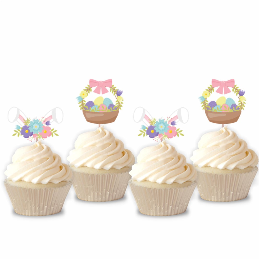 Easter Bunny Spring Basket Cupcake Toppers, Set of 12 - Etsy