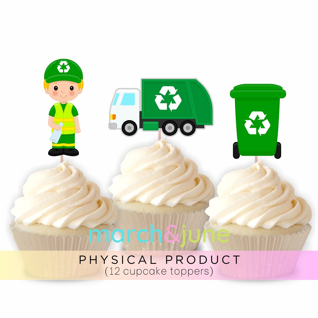 Garbage Truck Cupcake Toppers, Set of 12, Birthday Party Theme for Boys ...