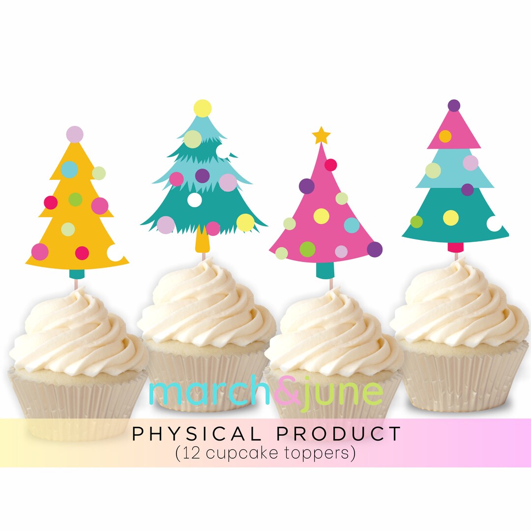 Christmas Tree Cupcake Toppers, Set of 12, Christmas Decors, Christmas ...