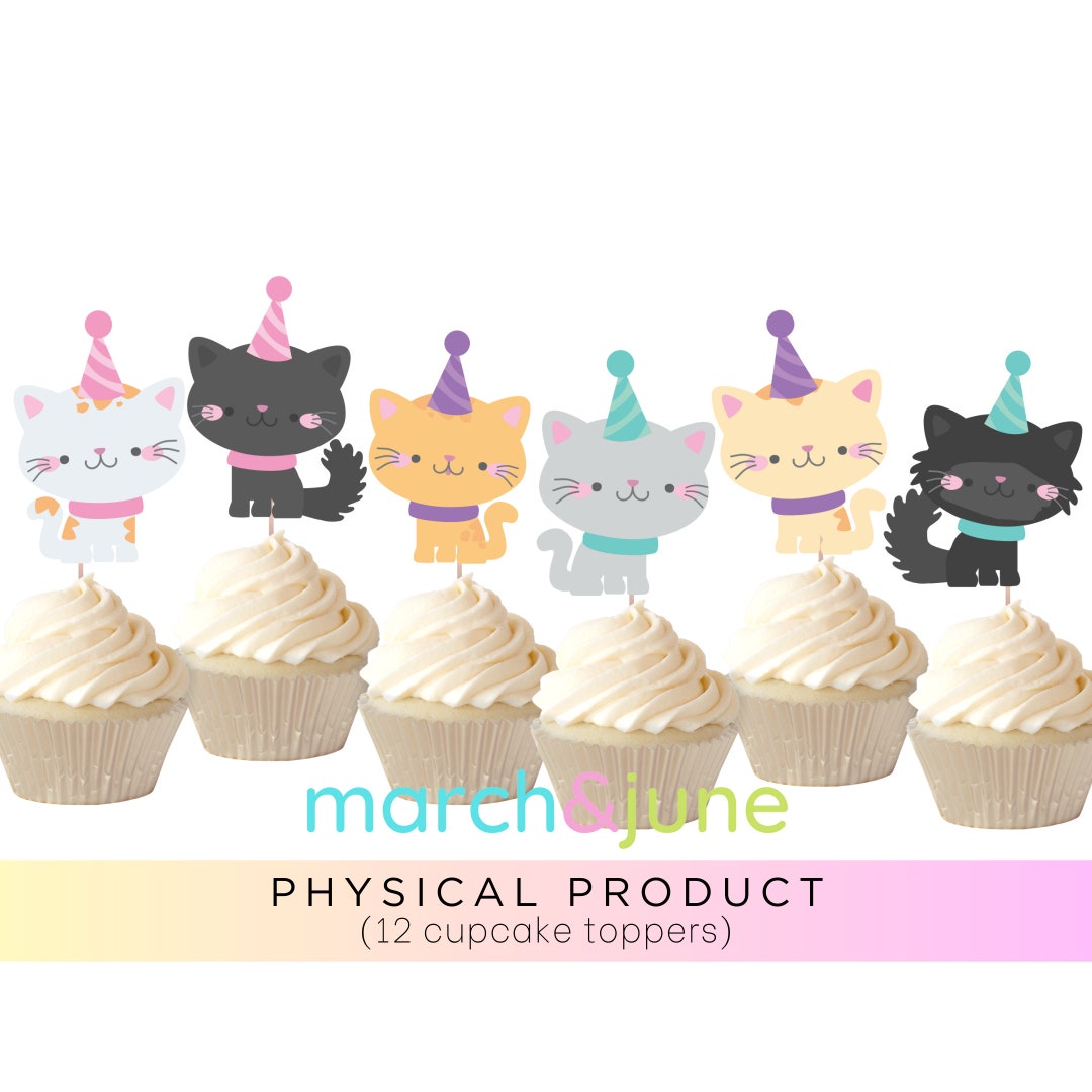 Kitten Cats Cupcake Toppers, Set of 12, Birthday Party Theme Meow Pawty ...