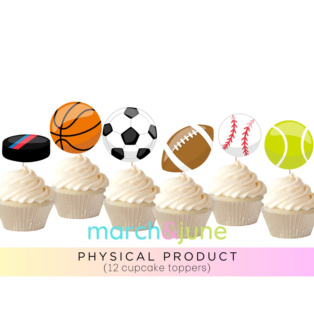 Sports Cupcake Toppers, Set of 12, Hockey, Basketball, Baseball ...