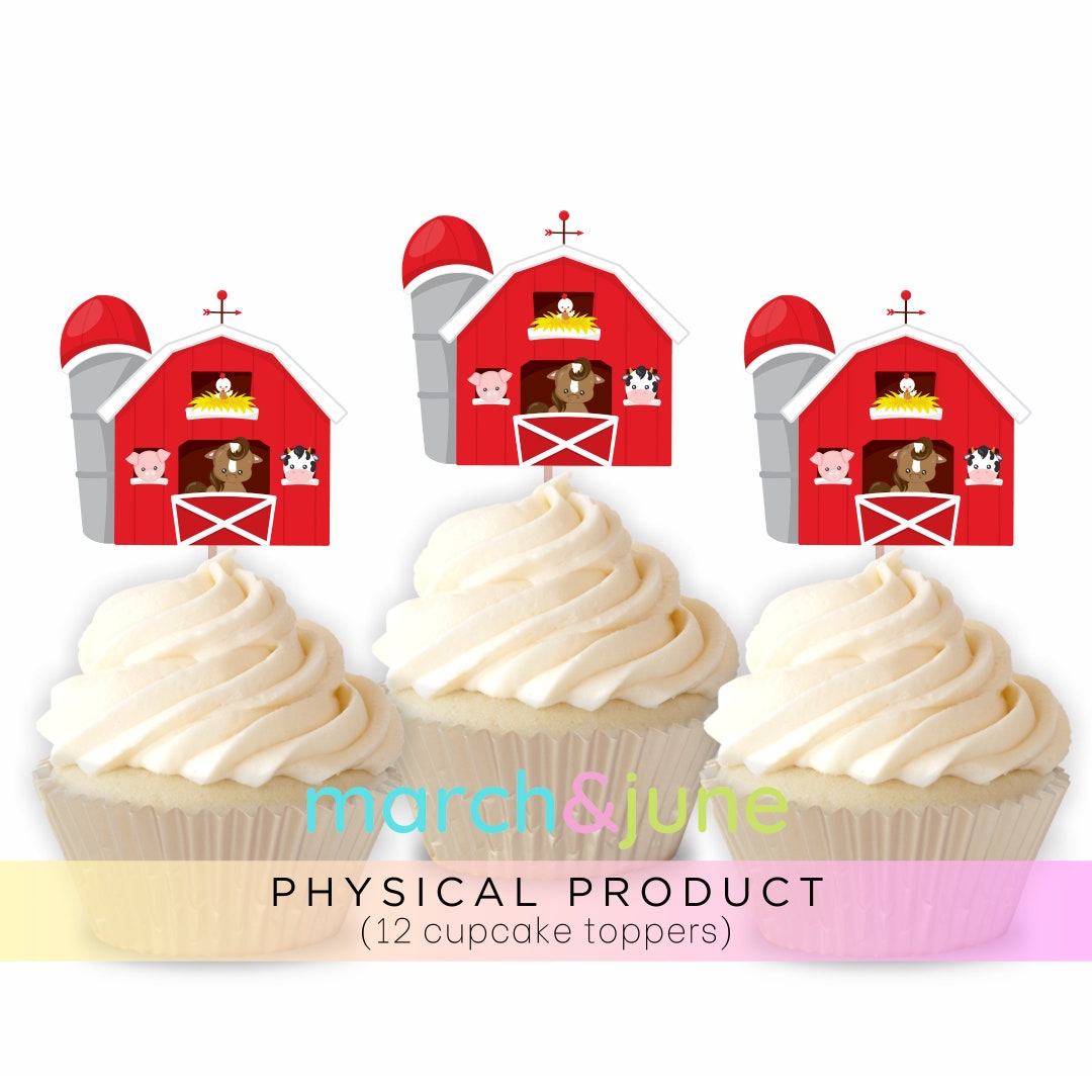 Farm Cupcake Toppers, Set of 12, Barn Birthday Party Theme, Barn House ...