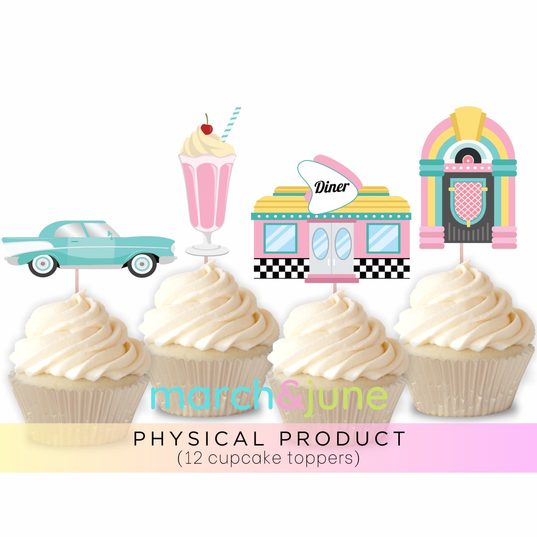 Retro Cupcake Toppers, Set of 12, Birthday Party Theme, Party Supply ...