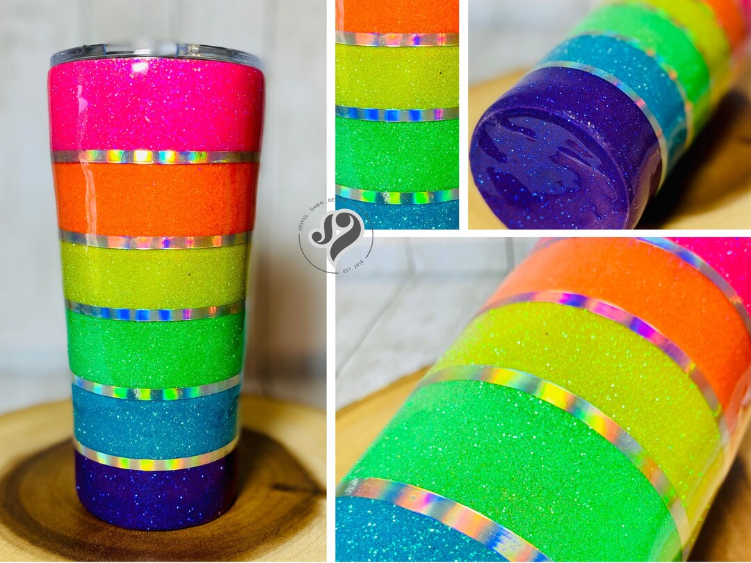 RAINBOW STRIPED COLORBLOCK 24 Oz Glitter Tumbler - Etsy