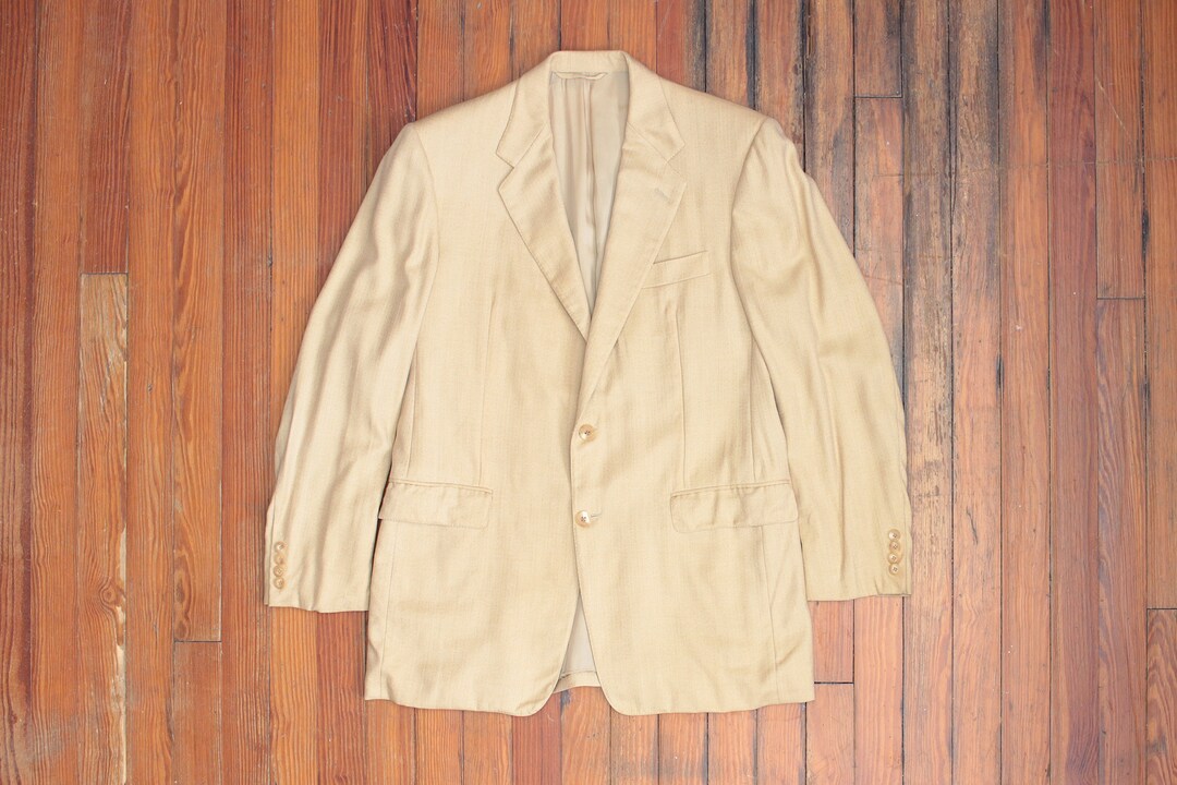 Natural Tan Hickey Freeman Silk Suit Jacket Tan Beige Wool Blazer Sport ...