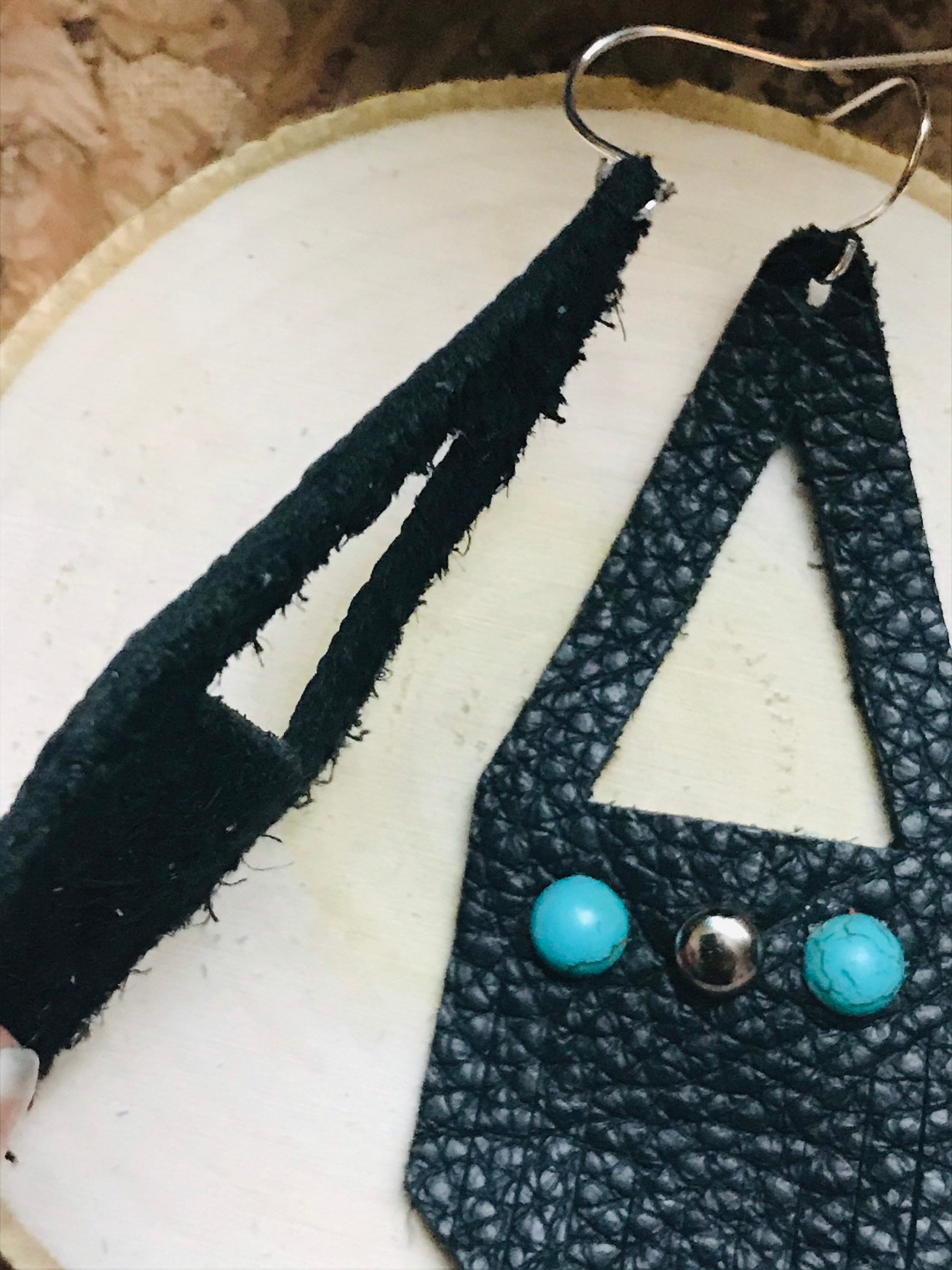 Western style Leather earrings Unique leather Bohemian | Etsy