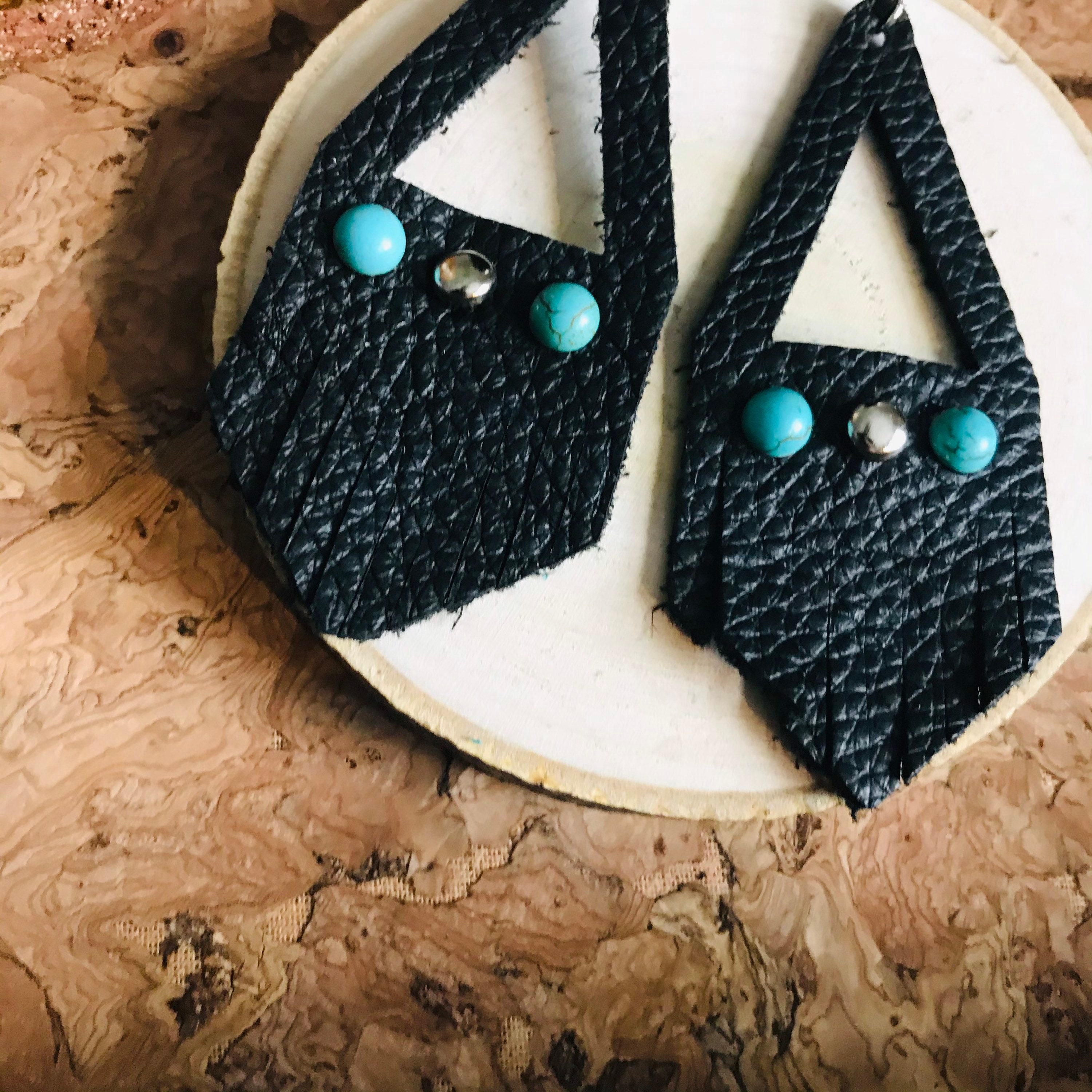 Western style Leather earrings Unique leather Bohemian | Etsy