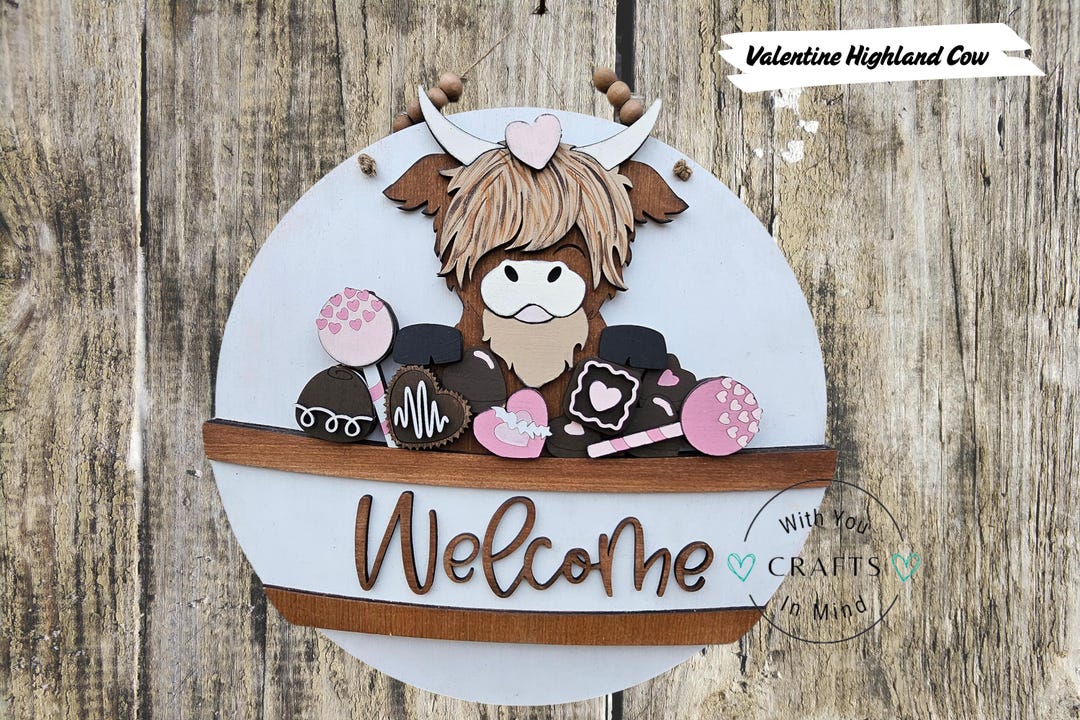 Highland Cow Valentine Door Sign * Highland Cow Outdoor Decor ...