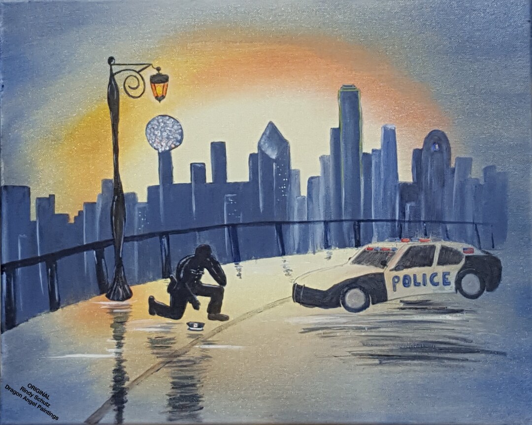 Dallas Skyline Art, Dallas Painting, Blue Line Art, Police Painting ...