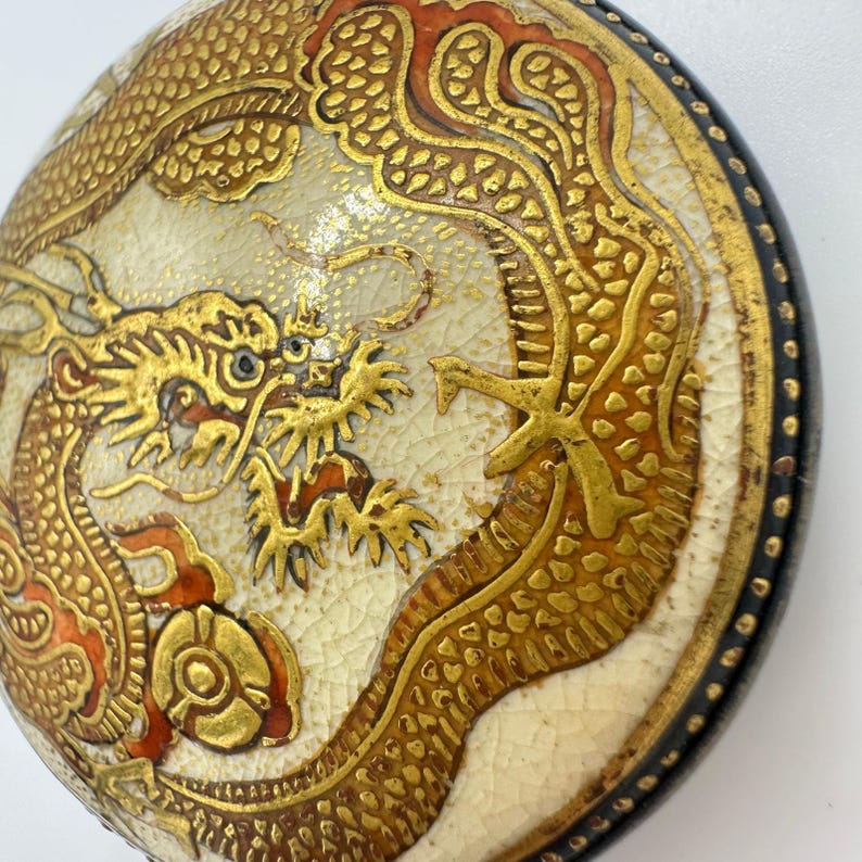 Satsuma Antique 1800s Japanese Earthenware Enamel Gold Dragon Bronze ...