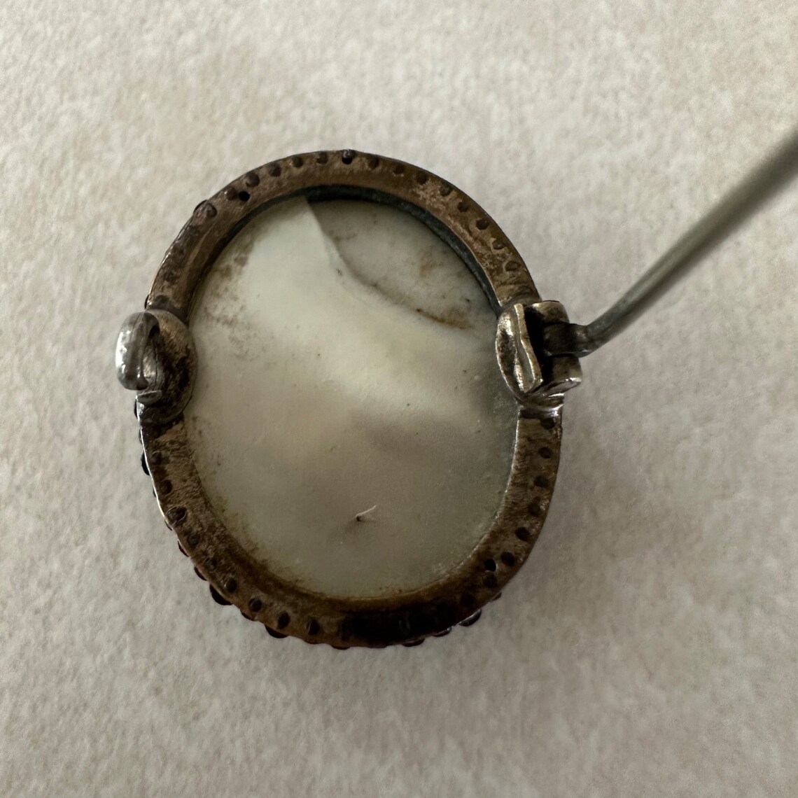 Antique Georgian 1700s Cut Steel Porcelain Portrait Mother of Pearl Pin ...