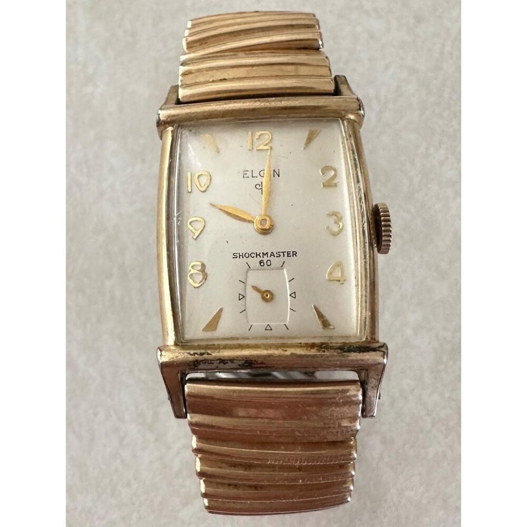 Elgin Shockmaster 60 Manual Vintage 10kt Rolled Gold Plated Tank Wrist ...