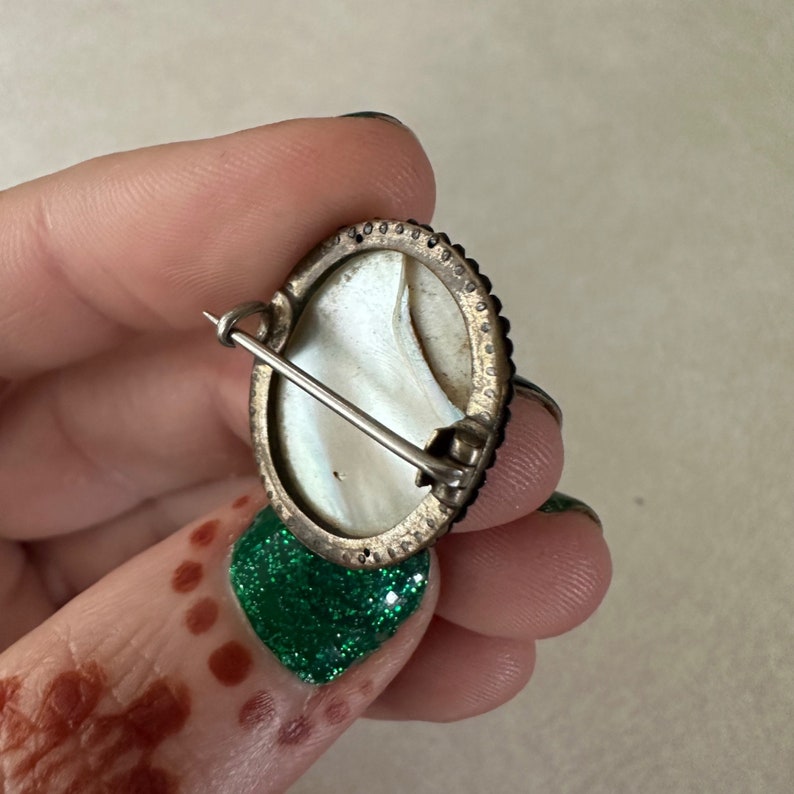 Antique Georgian 1700s Cut Steel Porcelain Portrait Mother of Pearl Pin ...