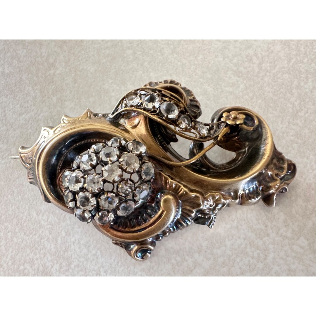 Antique Georgian 14kt Solid Gold Roccoco Repousse Clear Paste Brooch ...