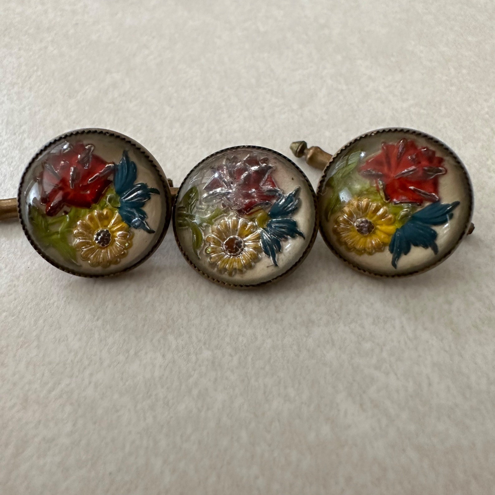 Antique Victorian Brass Goofus Glass Floral Cufflinks Three - Etsy