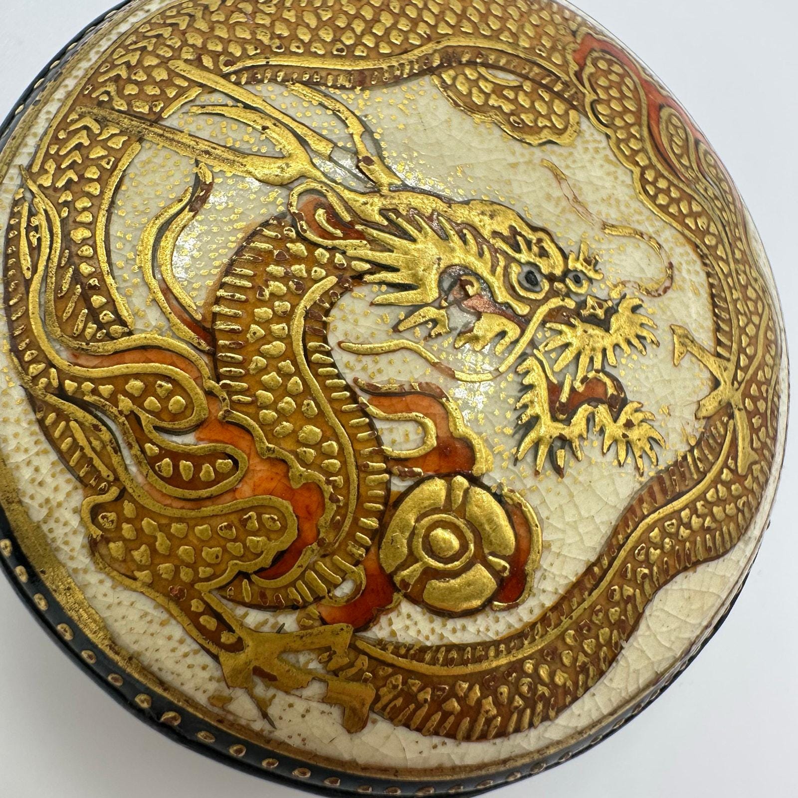 Satsuma Antique 1800s Japanese Earthenware Enamel Gold Dragon Bronze ...