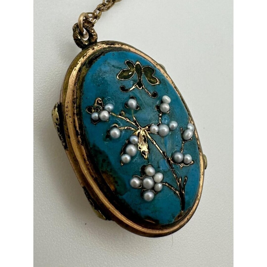 Antique Victorian Blue Enamel Seed Pearls Locket 12kt Gold Filled ...