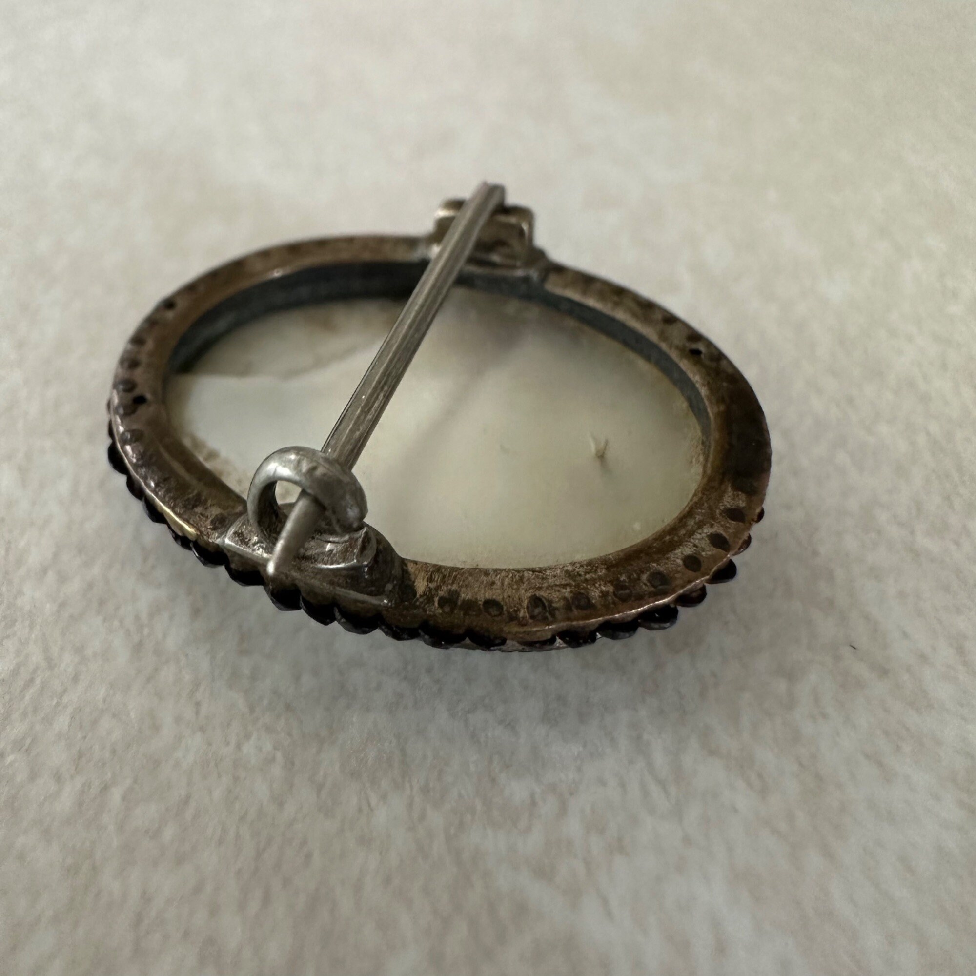 Antique Georgian 1700s Cut Steel Porcelain Portrait Mother of Pearl Pin ...