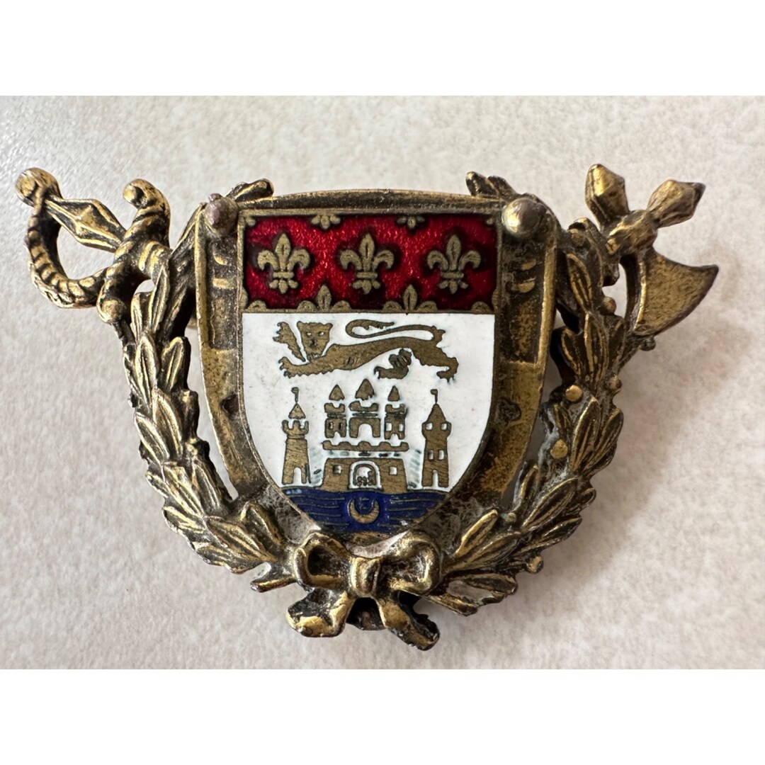 Coro Vintage Gold Tone Red White Blue Enamel Shield Crest Heraldic ...