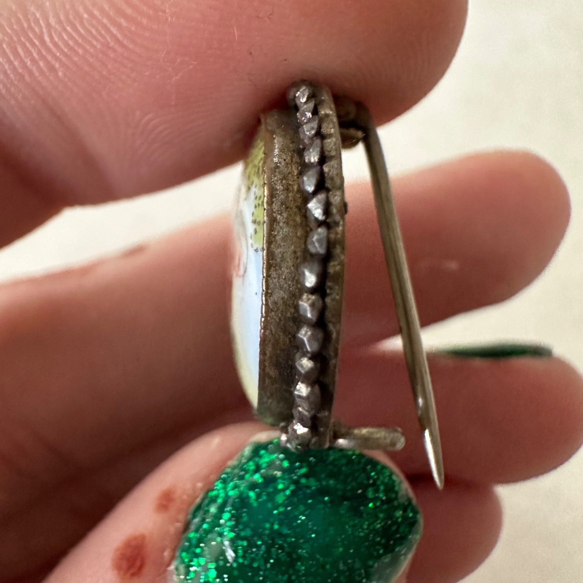 Antique Georgian 1700s Cut Steel Porcelain Portrait Mother of Pearl Pin ...