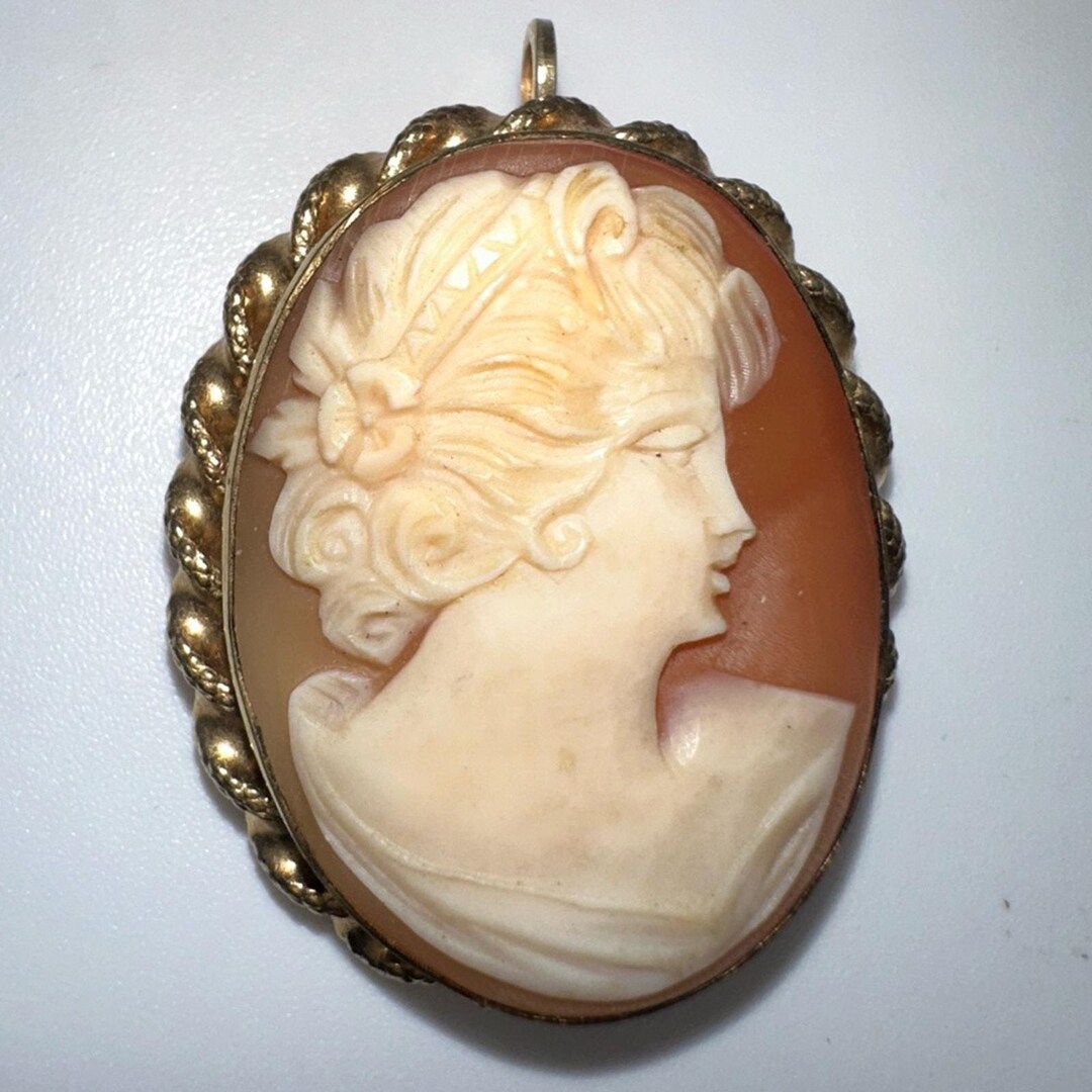 Van Dell Vintage 12kt Gold Filled Carved Shell Cameo Brooch Pendant Pin ...