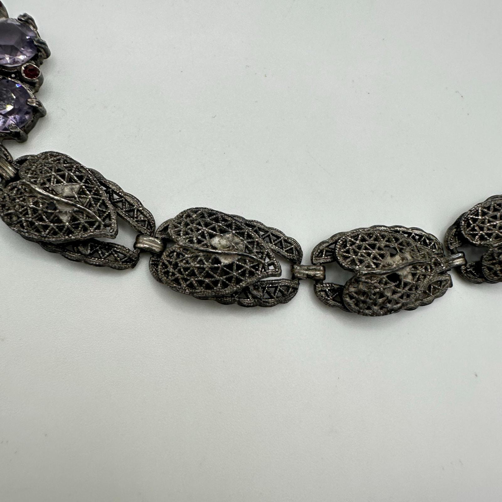 Antique Art Deco Silver Tone Purple Glass Faux Amethyst Gemstones ...