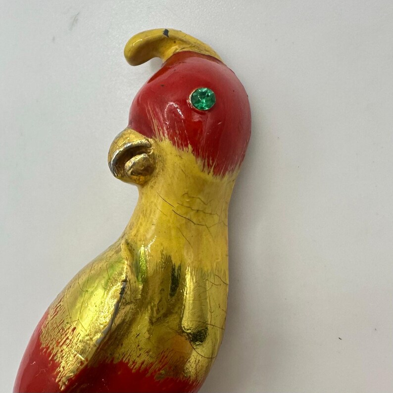 Coro 1940s Vintage Gold Plated Red Enamel Rhinestones Faux Pearl Parrot ...
