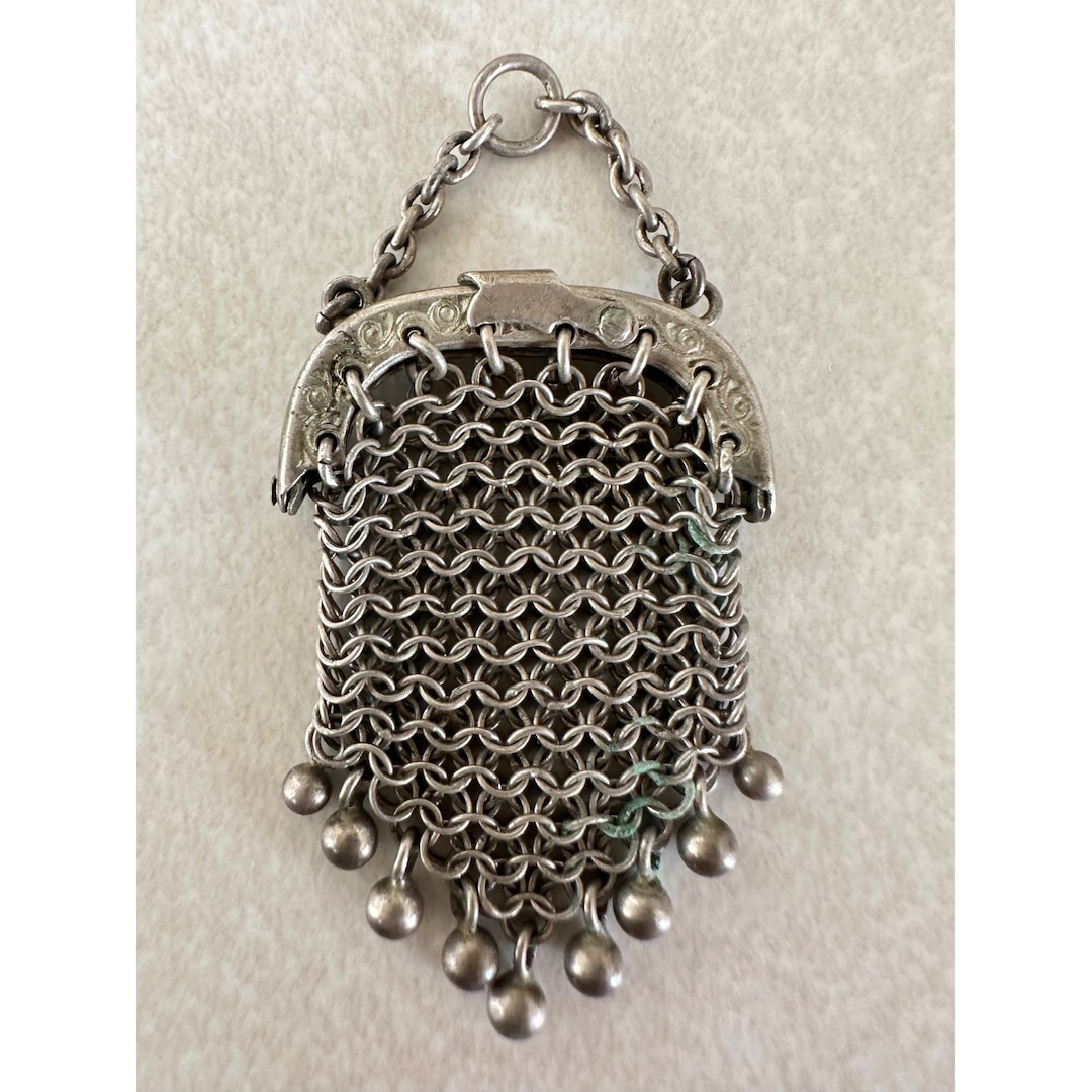 Antique Victorian 800 Silver Chatelaine Charm Chainmail Links Mesh Coin ...
