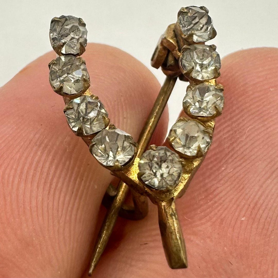 Antique Victorian Gold Gilt Clear Glass Paste Rhinestones Dainty ...