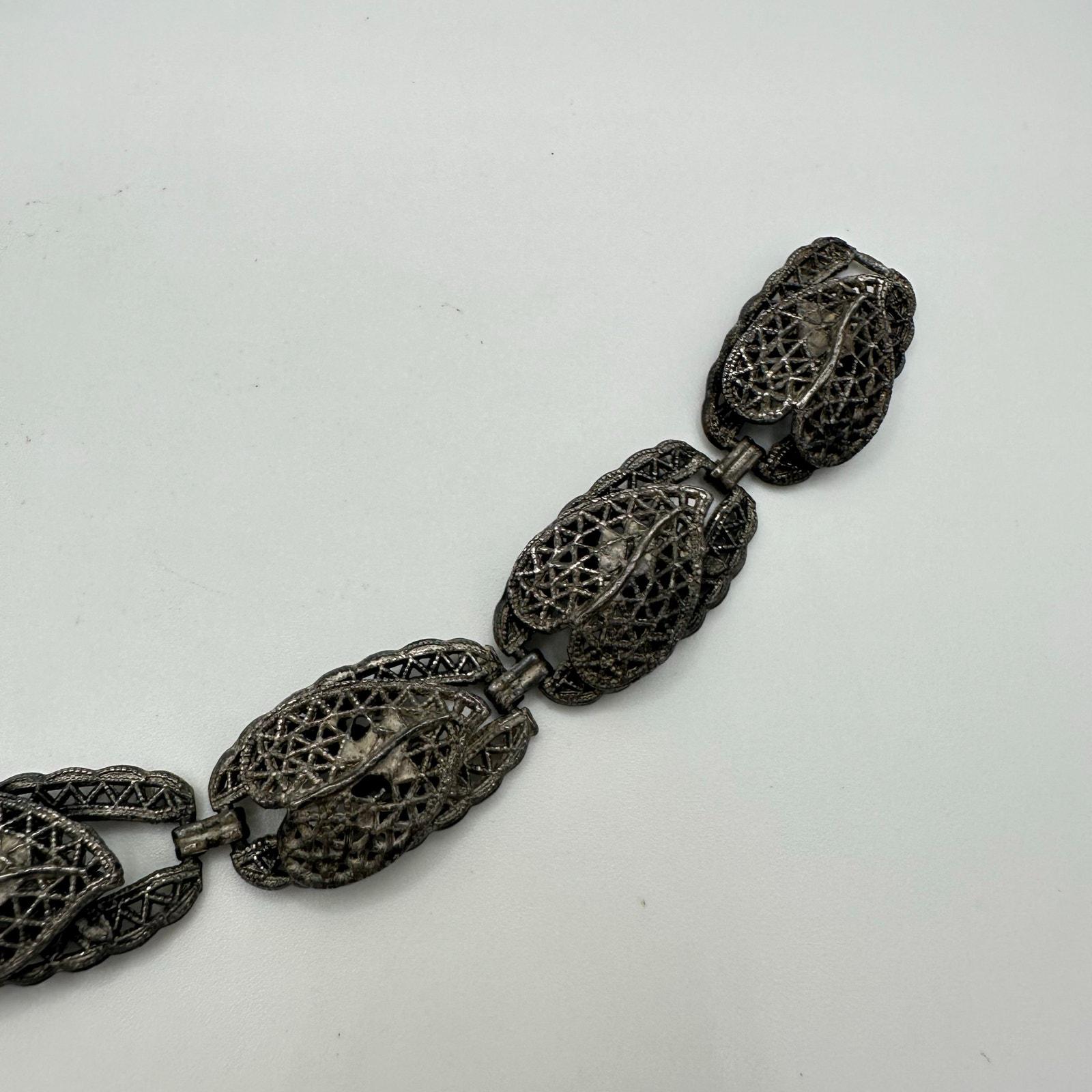 Antique Art Deco Silver Tone Purple Glass Faux Amethyst Gemstones ...