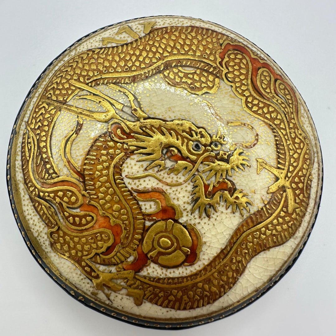 Satsuma Antique 1800s Japanese Earthenware Enamel Gold Dragon Bronze ...