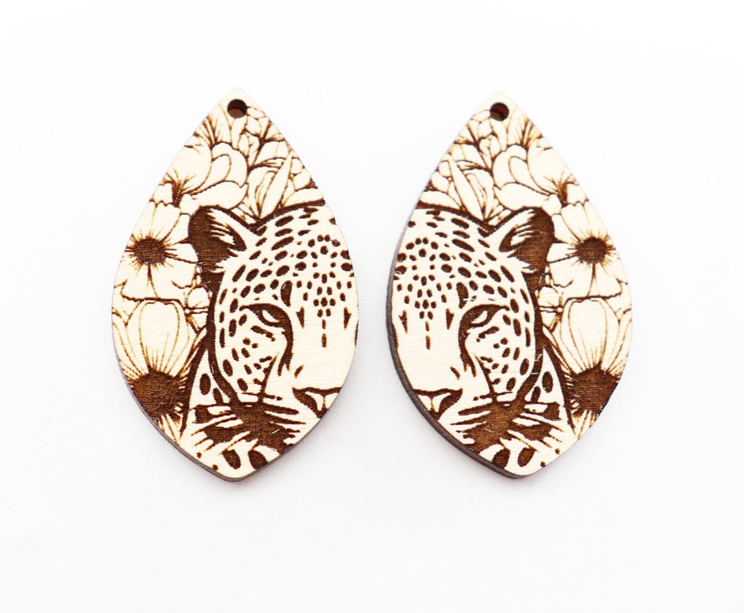 Cheetah Floral Earrings, Wood Earring Blanks - Etsy