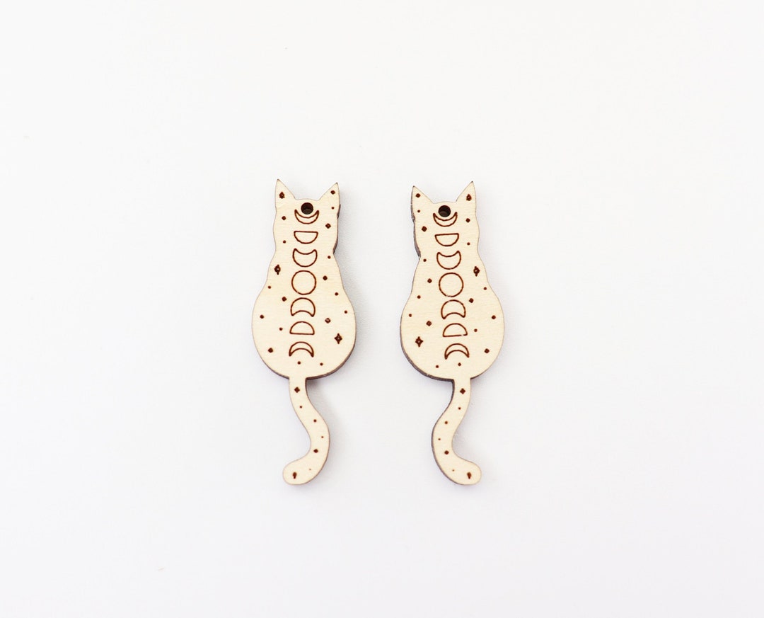 Moon Phase Cat Earring Blanks, Wood Earring Blanks - Etsy