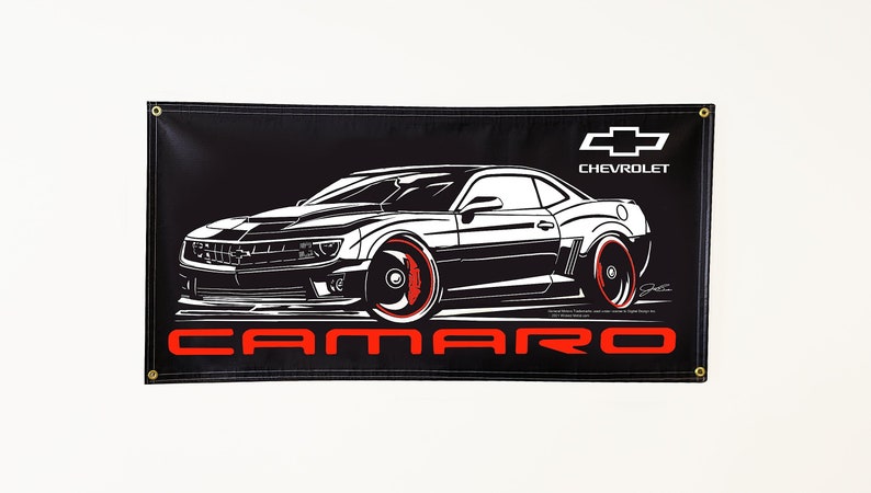 Camaro 5th Gen Stylized Banner, Wall Art - Garage Banner Art 24" X 48 ...