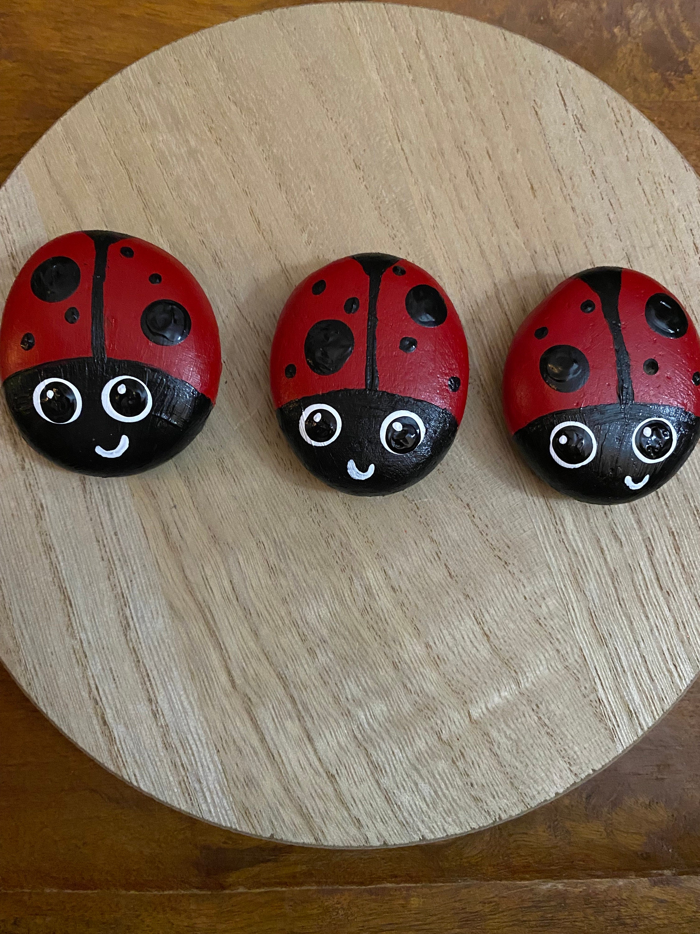 Hand-painted Ladybug Garden Rocks 3 Pack sizes Vary Between 1.5in by 1 ...