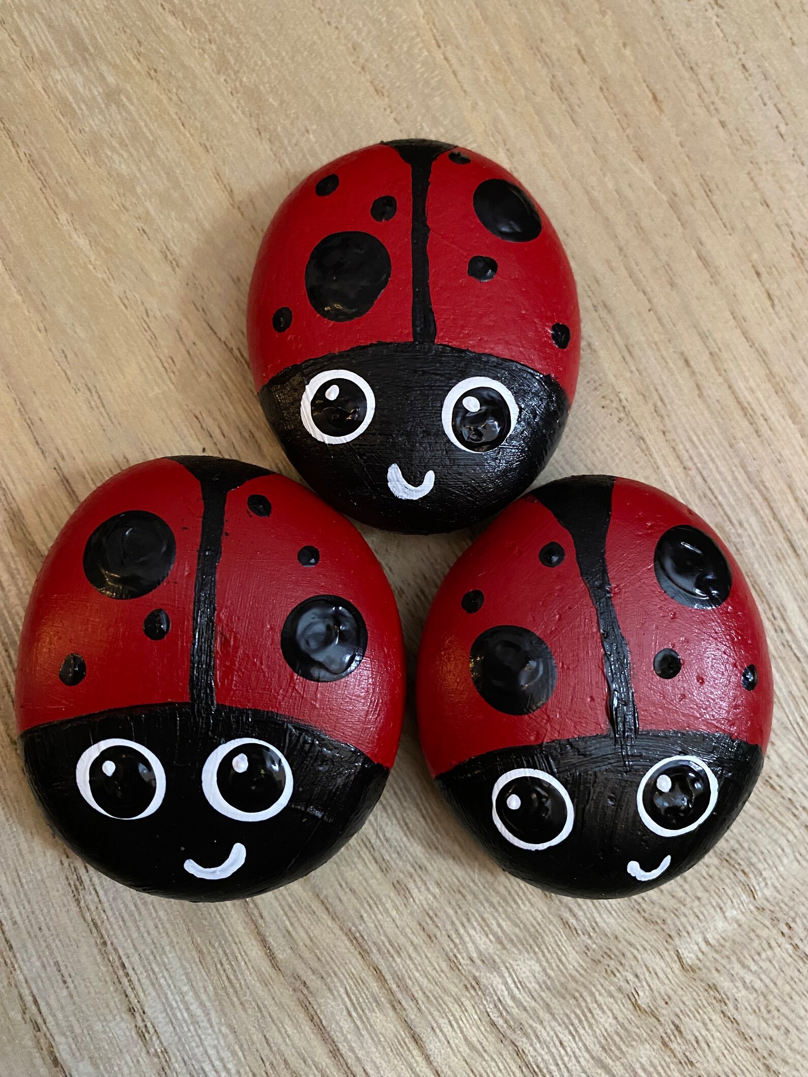 Hand-painted Ladybug Garden Rocks 3 Pack sizes Vary Between 1.5in by 1 ...